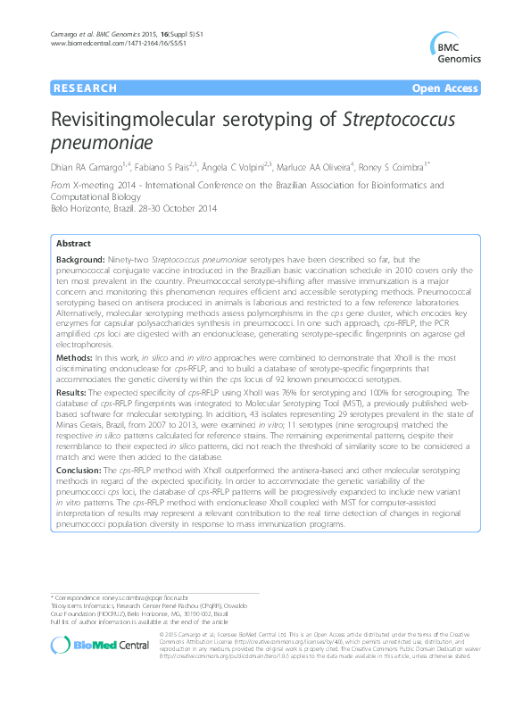 (PDF) Revisitingmolecular serotyping of Streptococcus pneumoniae