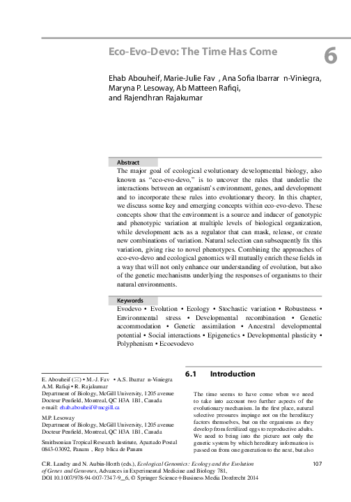 (PDF) Eco-Evo-Devo: The Time Has Come