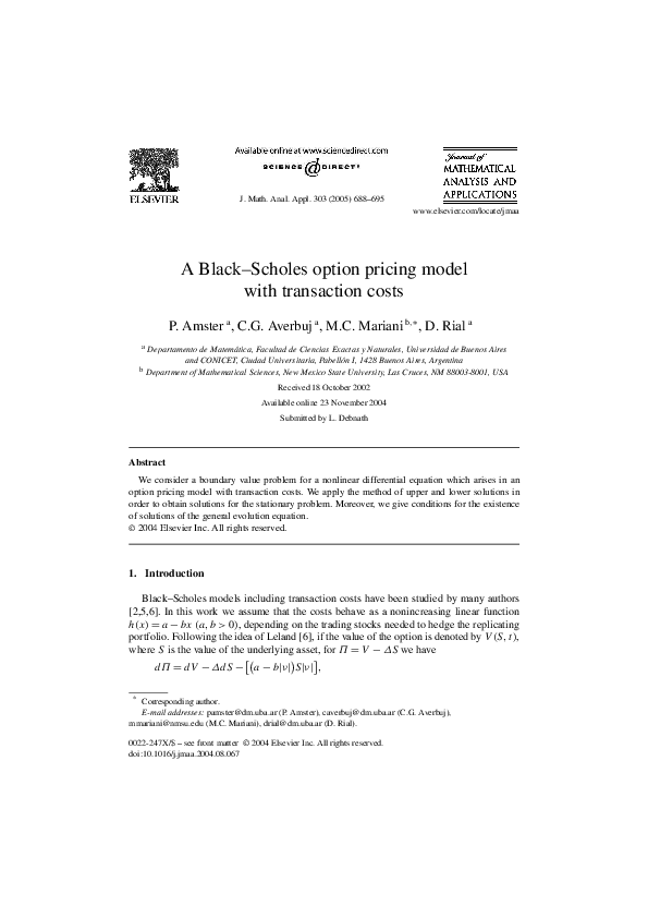 (PDF) A Black–Scholes option pricing model with transaction costs