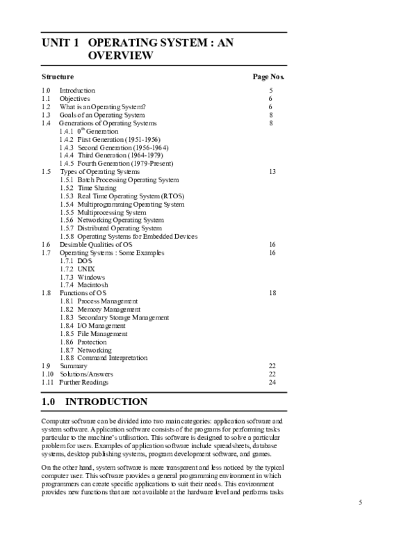 Pdf Operating System An Overview Unit 1 Operating System An Overview Structure Page Nos