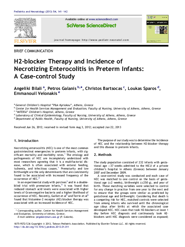 (PDF) H2-blocker Therapy and Incidence of Necrotizing Enterocolitis in ...