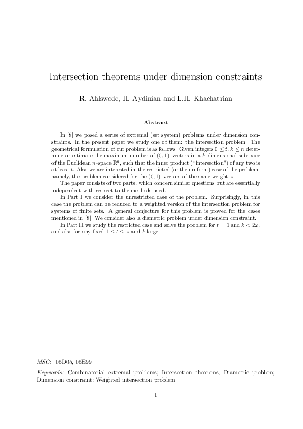 (PDF) Intersection theorems under dimension constraints