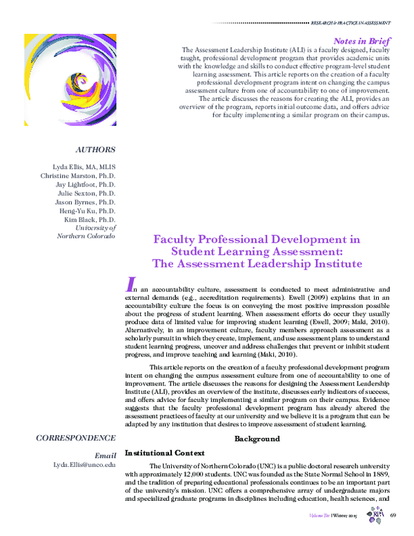 (PDF) Faculty Professional Development in Student Learning Assessment ...