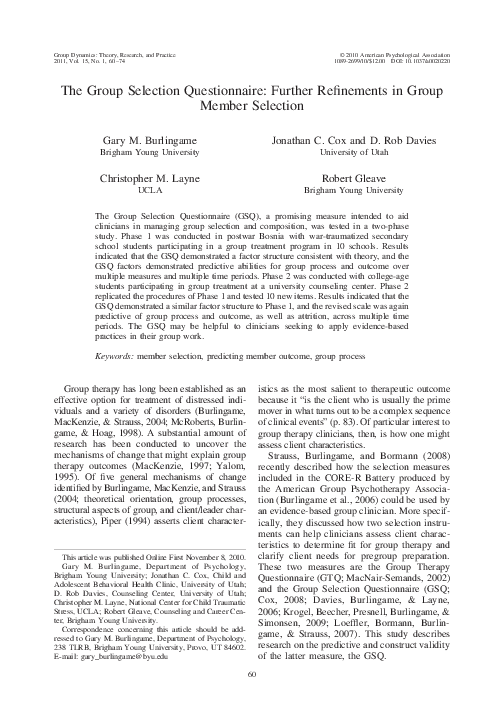 (PDF) The Group Selection Questionnaire: Further refinements in group ...