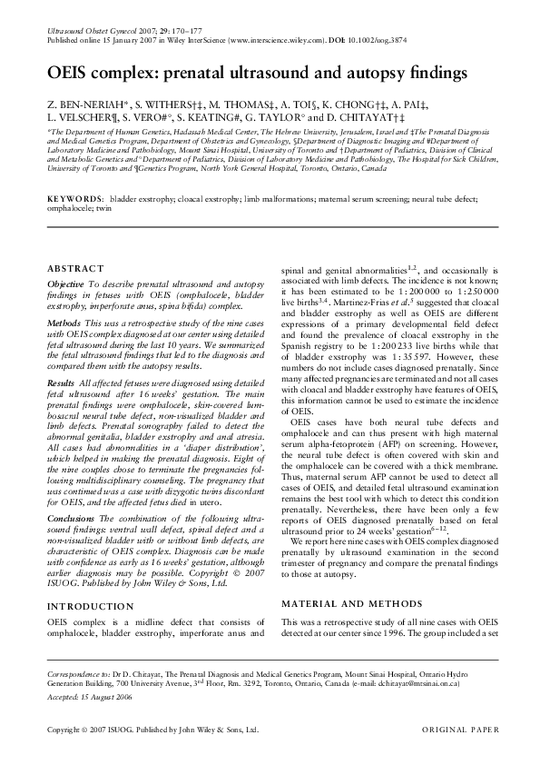 Oeis Complex Prenatal Ultrasound And Autopsy Findings Key Anatomic