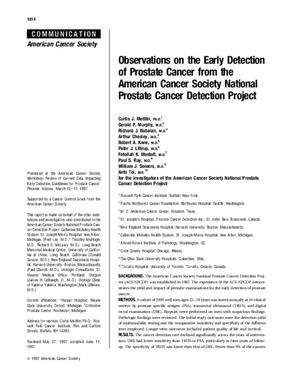(PDF) Observations on the early detection of prostate cancer from the ...