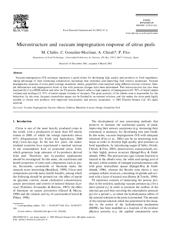 Microstructure and vacuum impregnation response of citrus peels