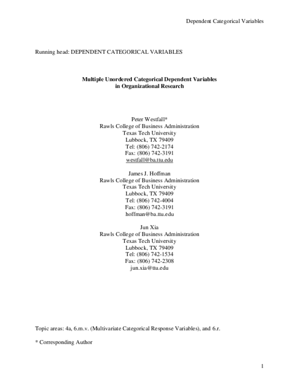 (PDF) Multiple Unordered Categorical Dependent Variables in ...