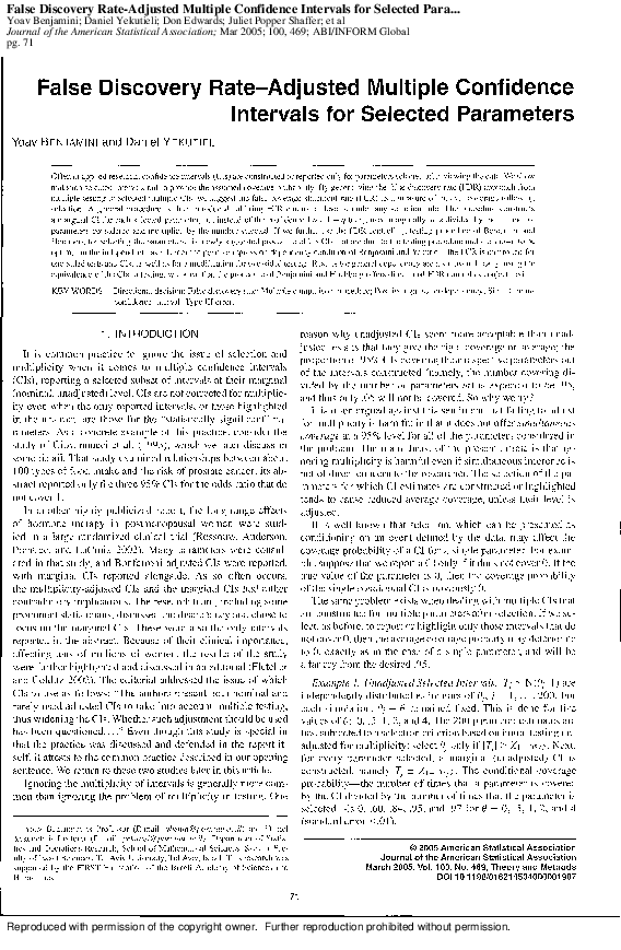 (PDF) False Discovery Rate–Adjusted Multiple Confidence Intervals for ...