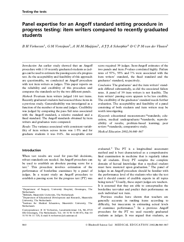(PDF) Panel expertise for an Angoff standard setting procedure in ...