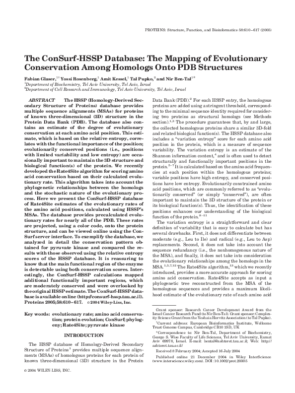 (PDF) The ConSurf-HSSP database: The mapping of evolutionary ...
