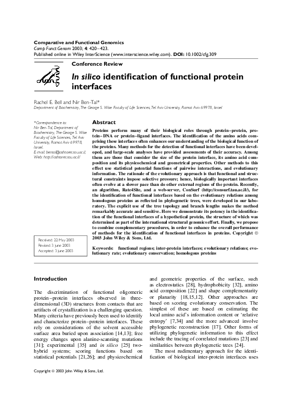(PDF) In Silico Identification of Functional Protein Interfaces