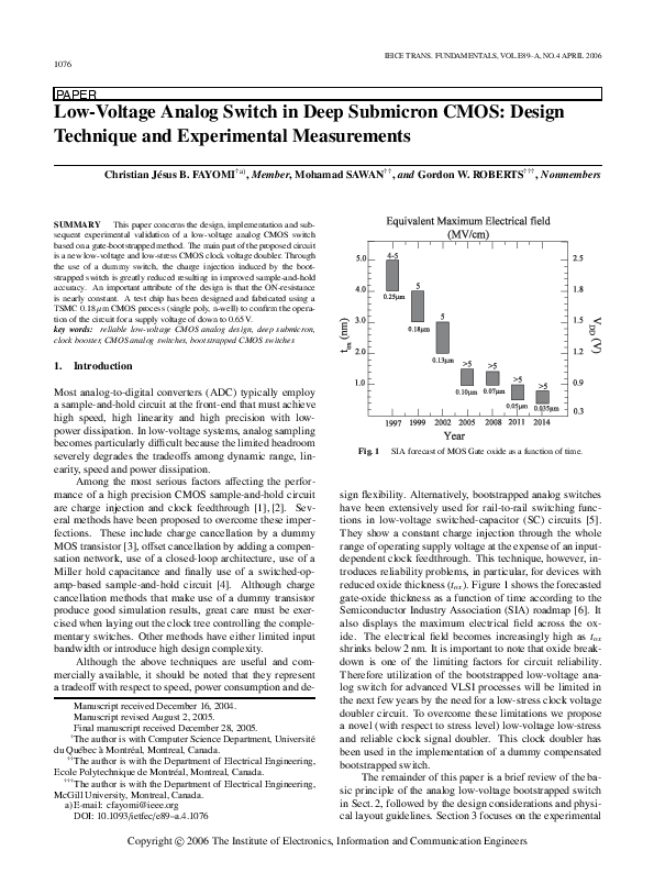 (PDF) Low-Voltage Analog Switch in Deep Submicron CMOS: Design Technique and Experimental ...