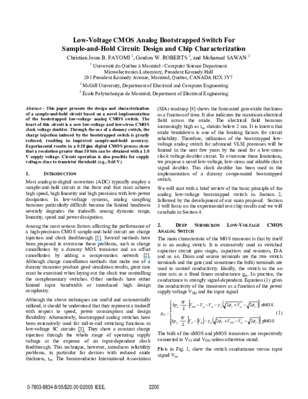 (PDF) Low-Voltage CMOS Analog Bootstrapped Switch For Sample-and-Hold Circuit: Design and Chip ...