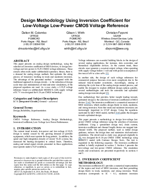 Pdf A Design Methodology Using The Inversion Coefficient For Low