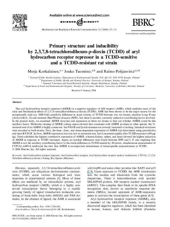 (PDF) Primary structure and inducibility by 2,3,7,8-tetrachlorodibenzo ...