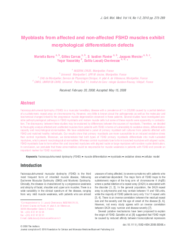 (PDF) Myoblasts from affected and non-affected FSHD muscles exhibit ...