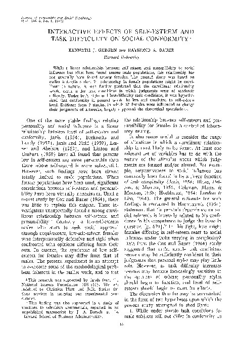(PDF) INTERACTIVE EFFECTS OF SELF-ESTEEM AND TASK DIFFICULTY OF SOCIAL ...