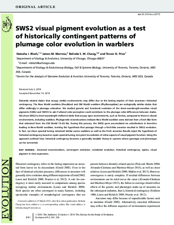 (PDF) SWS2 visual pigment evolution as a test of historically ...