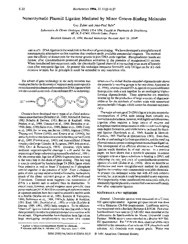 (PDF) Nonenzymic Plasmid Ligation Mediated by Minor Groove-Binding ...
