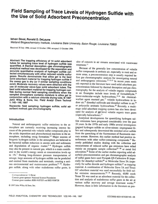 (PDF) Field sampling of trace levels of hydrogen sulfide with the use ...
