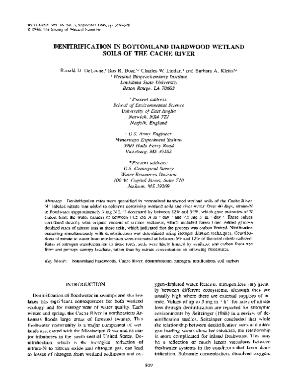 (PDF) Denitrification in bottomland hardwood wetland soils of the Cache ...