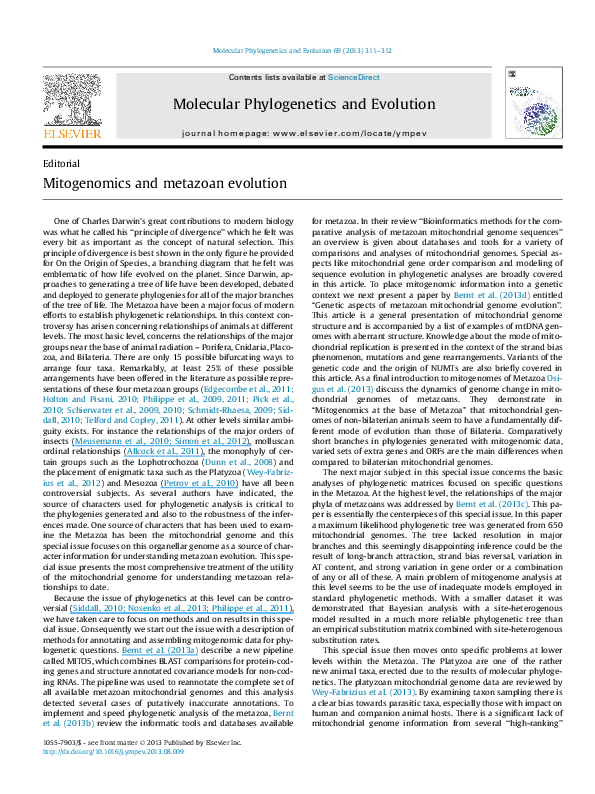 (PDF) Mitogenomics and metazoan evolution | Bernd Schierwater - Academia.edu