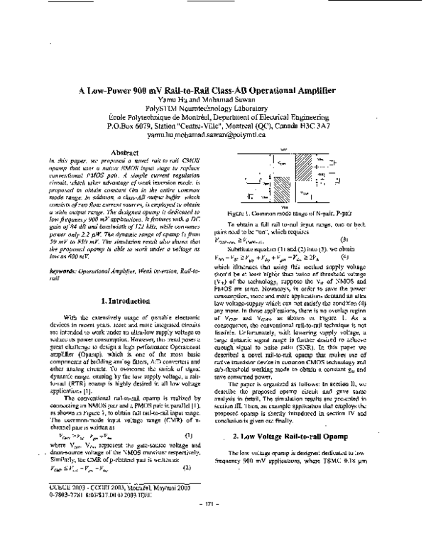 (PDF) A low-power 900 mV rail-to-rail class-AB operational amplifier