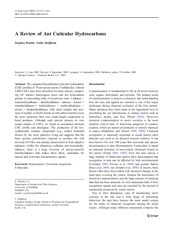 (PDF) A Review of Ant Cuticular Hydrocarbons