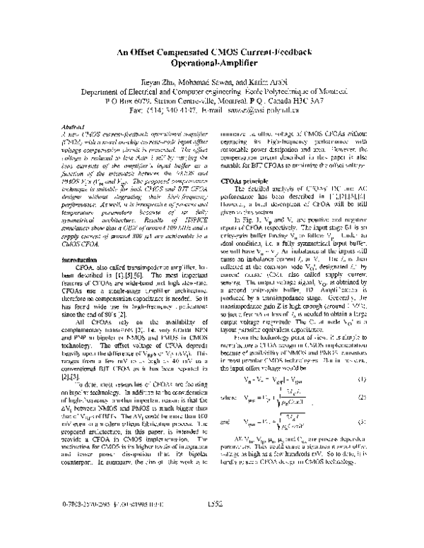 (PDF) An offset compensated CMOS current-feedback operational-amplifier