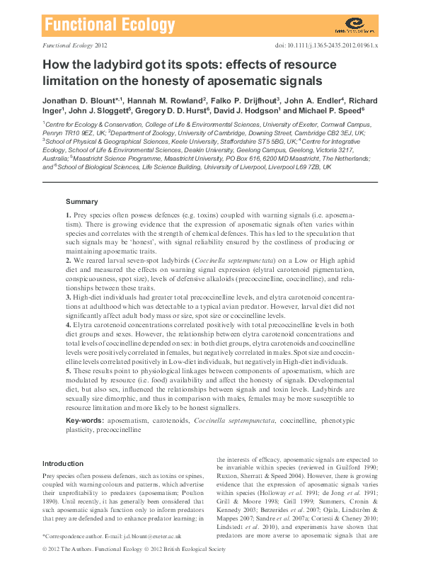 (PDF) How the ladybird got its spots: effects of resource limitation on ...