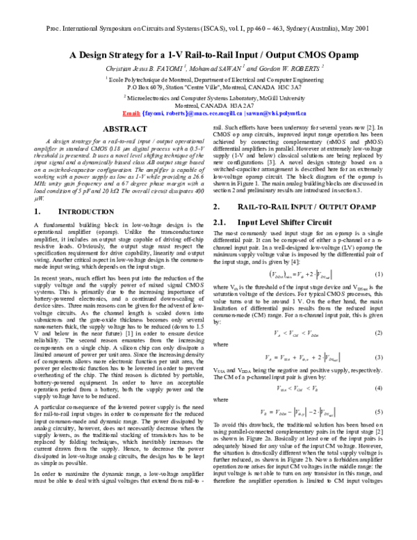 (PDF) A design strategy for a 1-V rail-to-rail input/output CMOS opamp