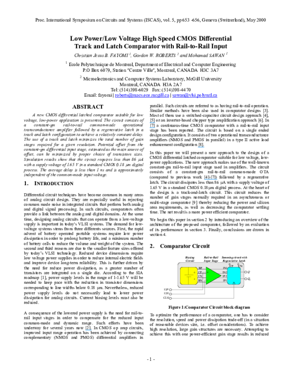 (PDF) Low power/low voltage high speed CMOS differential track and latch comparator with rail-to ...