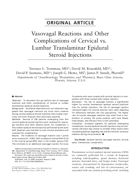 (PDF) Vasovagal Reactions and Other Complications of Cervical vs ...