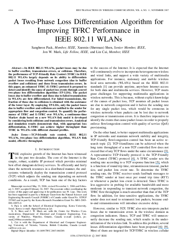 Pdf A Two Phase Loss Differentiation Algorithm For Improving Tfrc