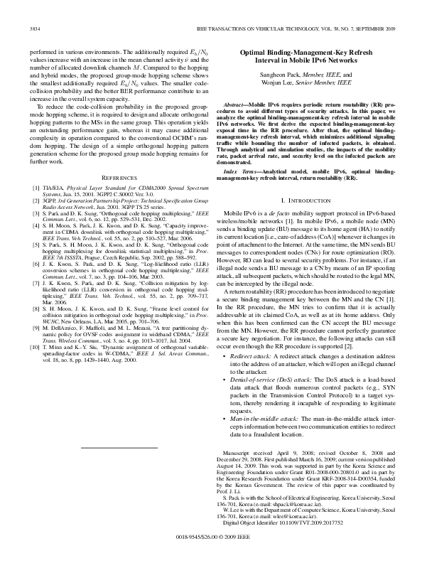 (PDF) Optimal Binding-Management-Key Refresh Interval in Mobile IPv6 Networks