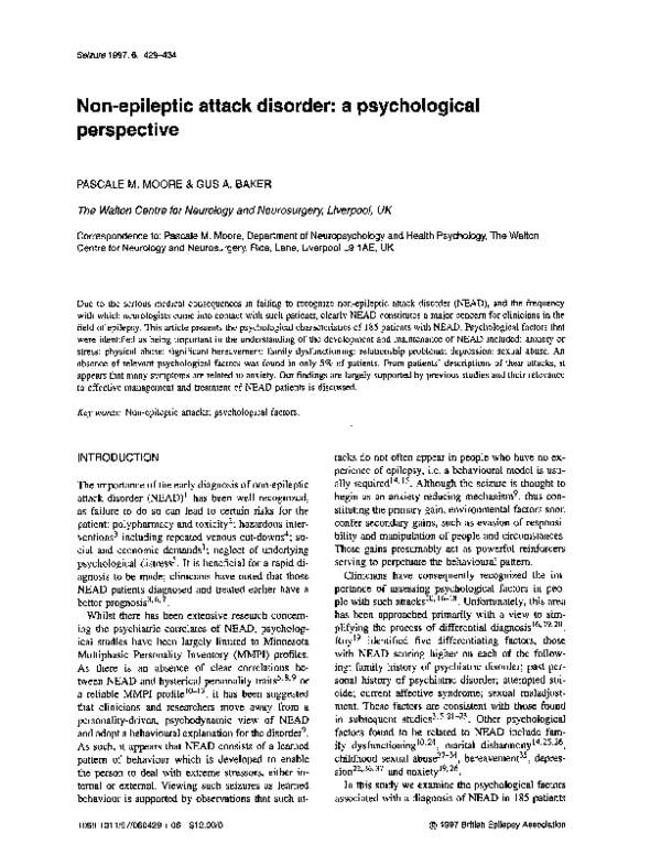 (PDF) Non-epileptic attack disorder: a psychological perspective