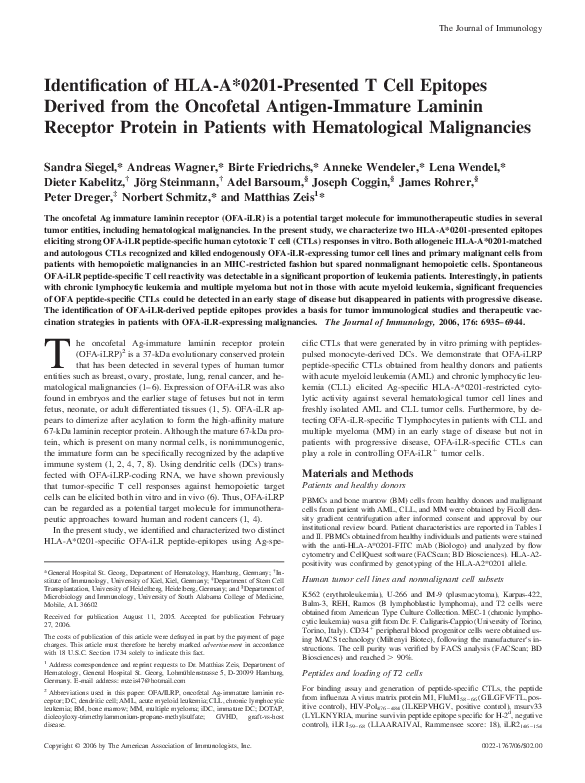 (PDF) Identification of HLA-A*0201-Presented T Cell Epitopes Derived ...
