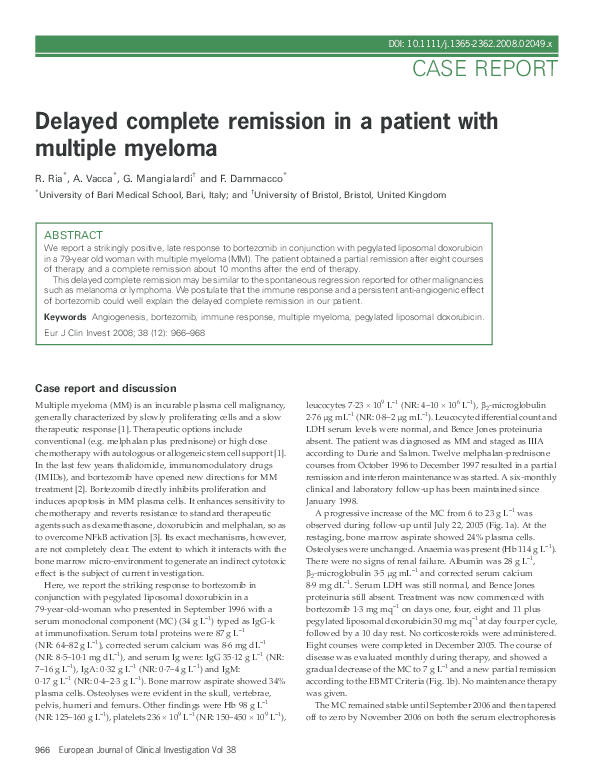 (PDF) Delayed complete remission in a patient with multiple myeloma