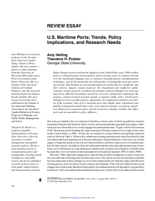 (PDF) U.S. Maritime Ports: Trends, Policy Implications, and Research Needs