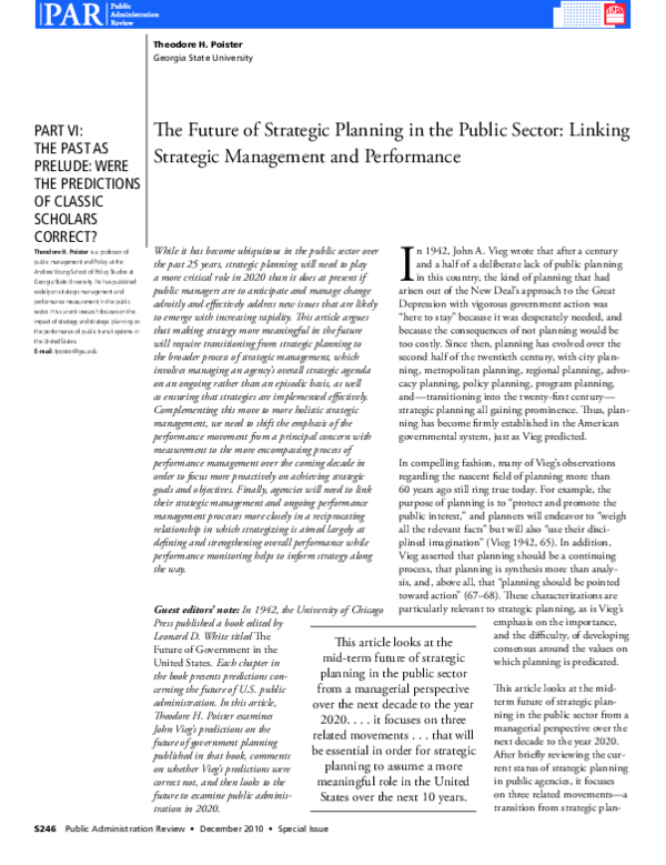 (PDF) The Future of Strategic Planning in the Public Sector: Linking ...