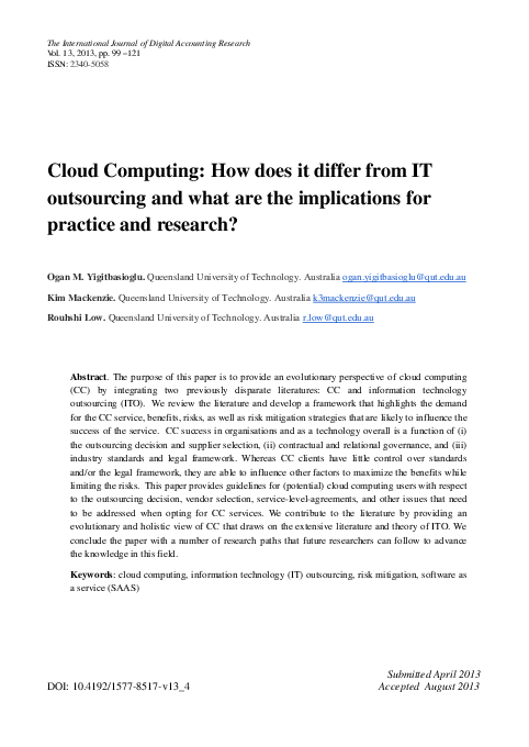 (PDF) Cloud Computing: How does it differ from IT outsourcing and what are the implications for ...