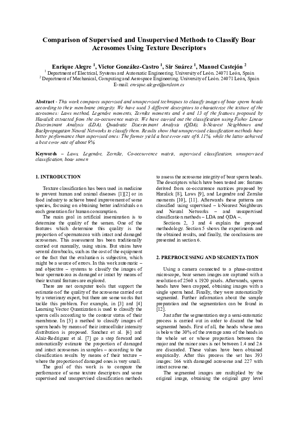 (PDF) Comparison of supervised and unsupervised methods to classify boar acrosomes using texture ...