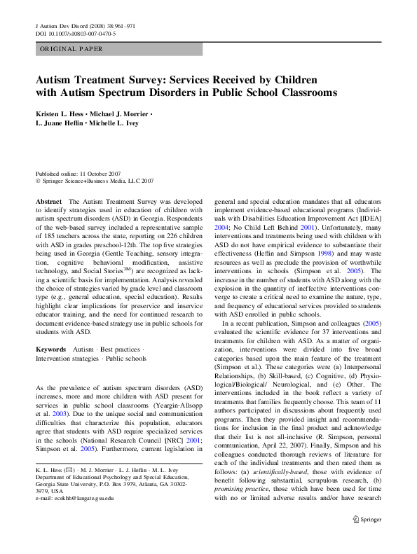 (PDF) Autism Treatment Survey: Services Received by Children with ...