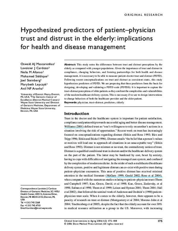 (PDF) Hypothesized predictors of patient-physician trust and distrust ...