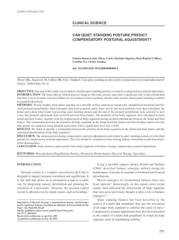 (PDF) Can quiet standing posture predict compensatory postural adjustment?