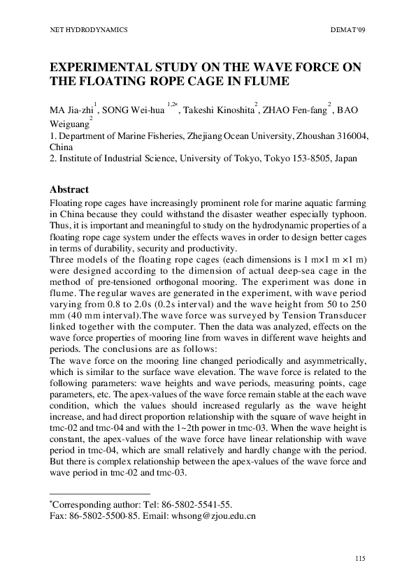 (PDF) Experimental Study on the Wave Force on the Floating Rope Cage in Flume