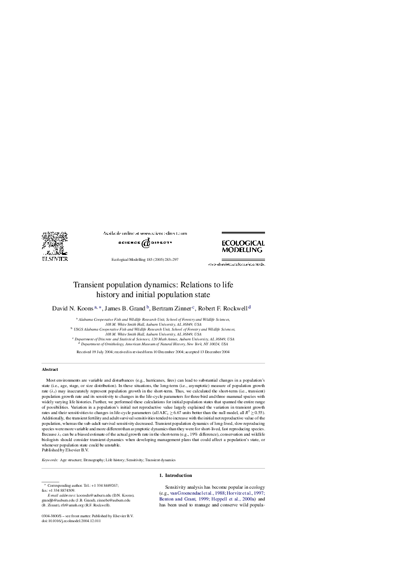 (PDF) Transient population dynamics: Relations to life history and ...