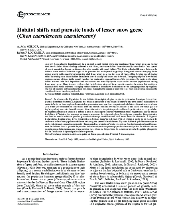 (PDF) Habitat shifts and parasite loads of lesser snow geese (Chen ...