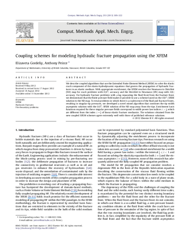 (PDF) Coupling schemes for modeling hydraulic fracture propagation using the XFEM